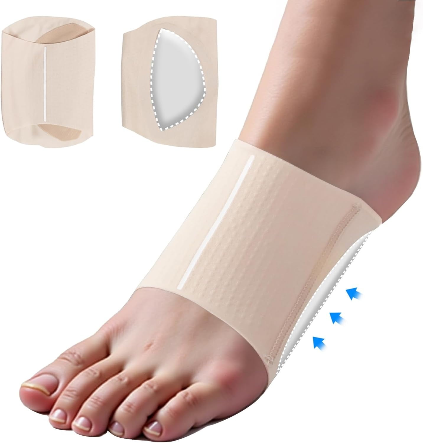 Beige Arch Support Braces for Plantar Fasciitis Relief, 2 Pack Non-Slip ...