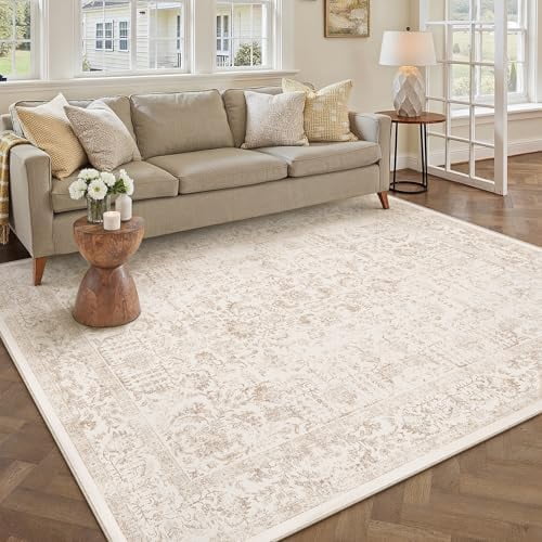 Beige Area Rug 5x7 Machine Washable Vintage Living Room Distressed Non ...