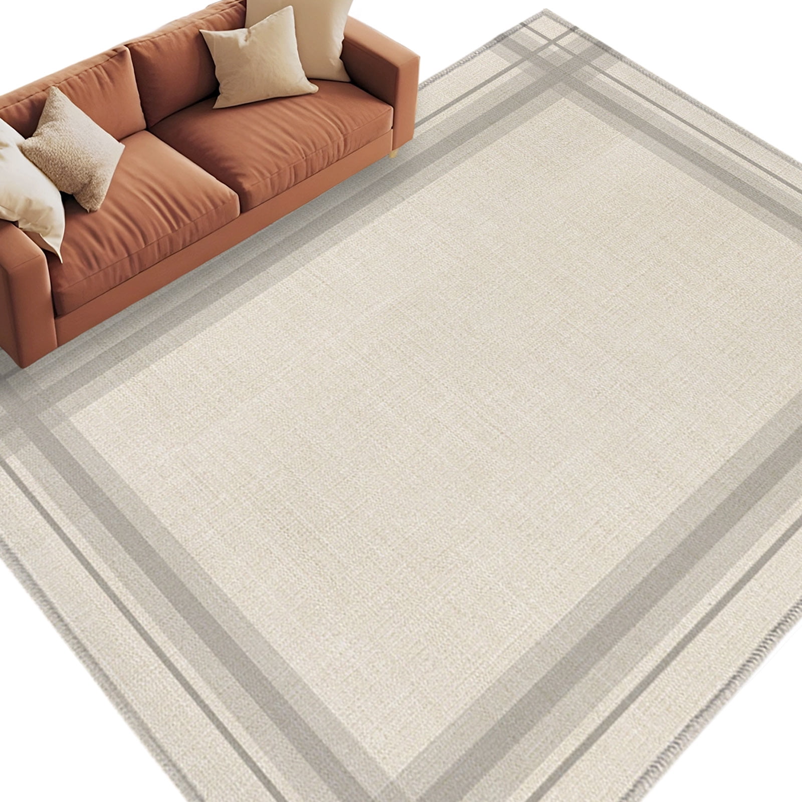 Beige Area Rug 5x7 Washable Rug Non Slip Modern Minimalist Stripes Art ...