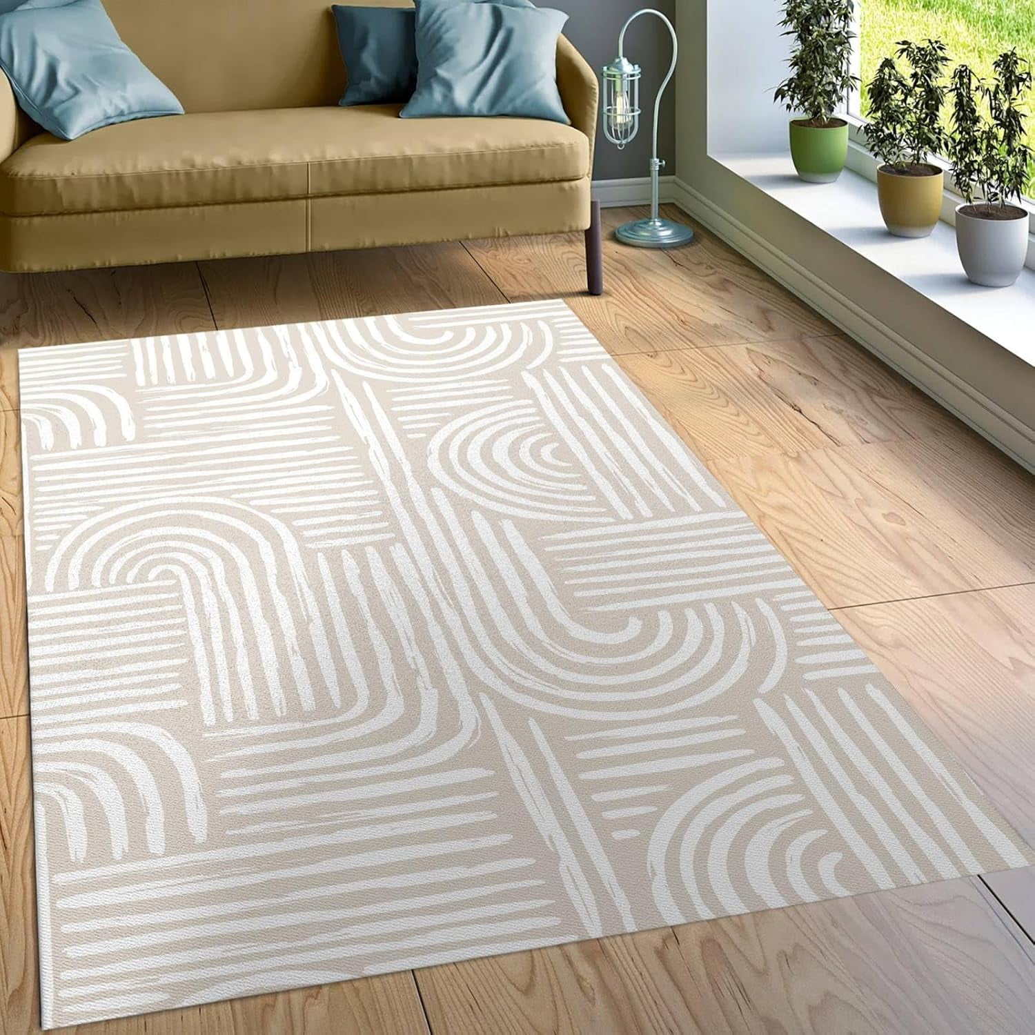 Beige Area Rug, Modern Abstract Geometric Home Decorative Rug ...