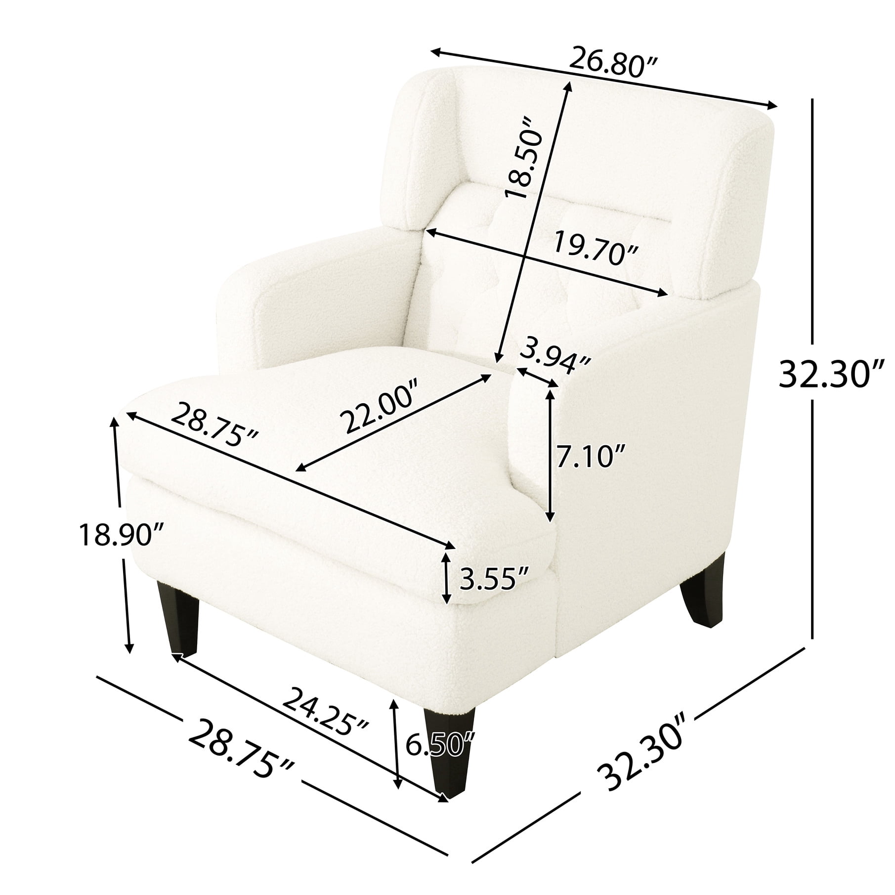 Beige Armchair With Back, Upholstered For Living & Bedroom, Soft Fleece ...