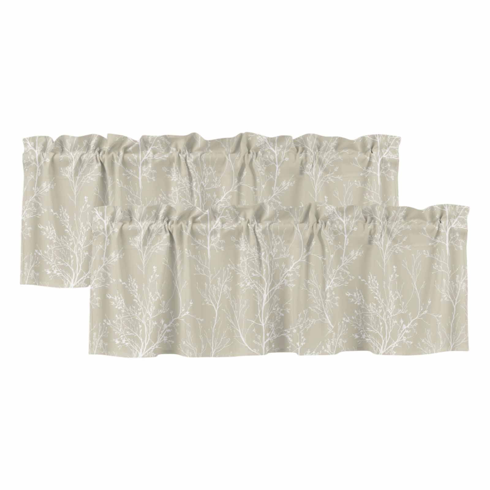 Beige Art 2 Panels Kitchen Valance, White Tree Branch Botanical ...