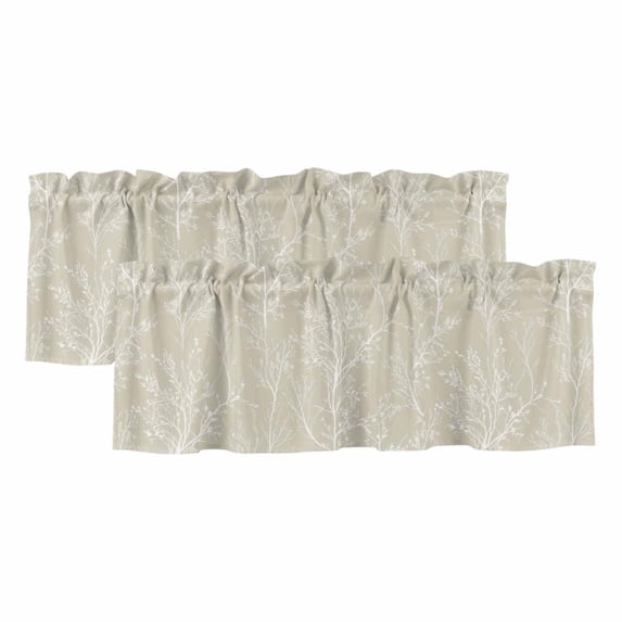 Beige Art 2 Panels Kitchen Valance, White Tree Branch Botanical ...