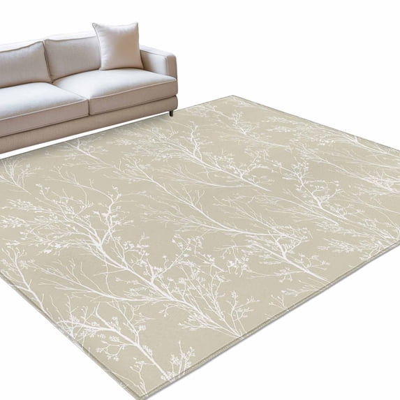Beige Art Area Rugs 8x10ft White Tree Branch Botanical Abstract Plant ...