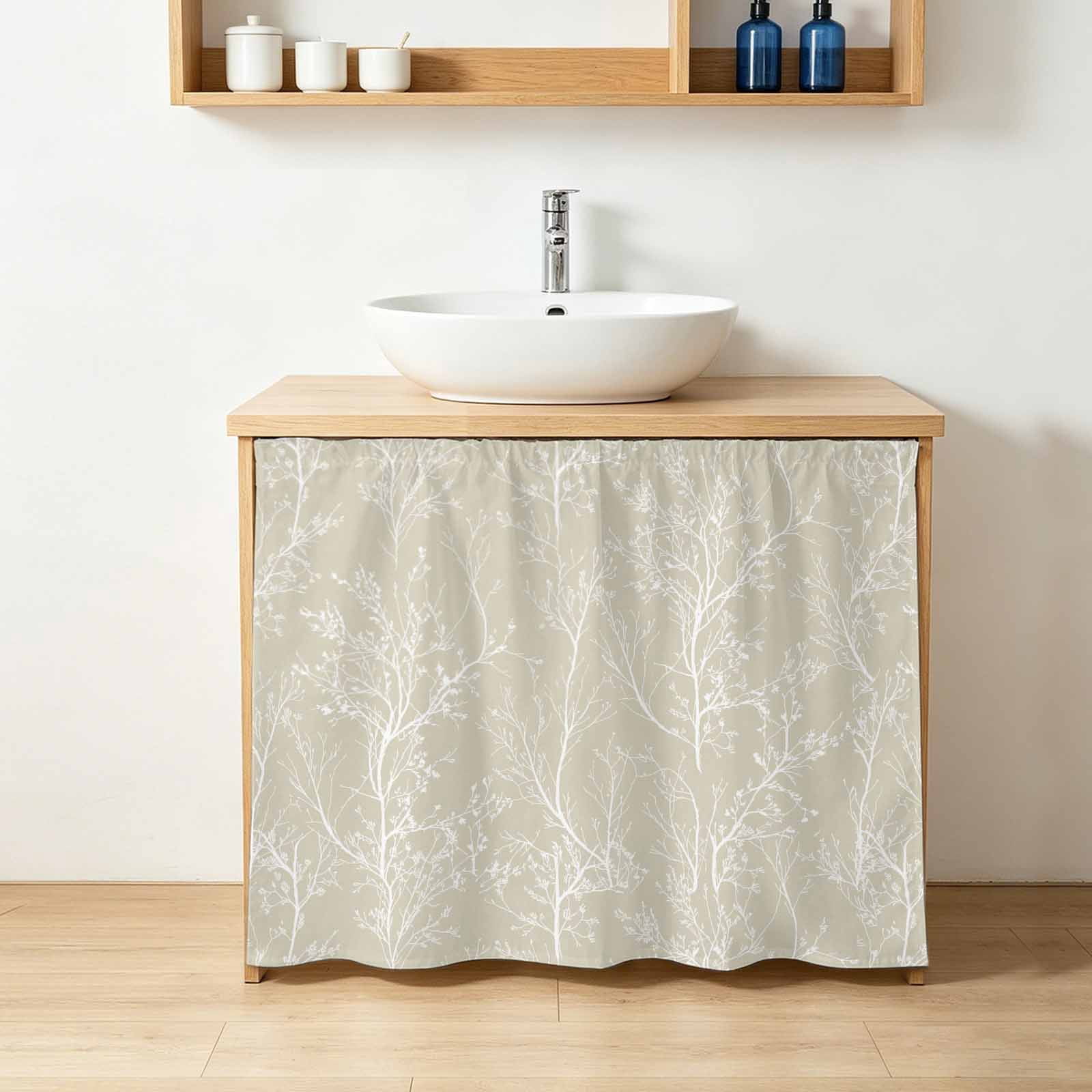 Beige Art Cabinet Curtains 11" W x 13" L, White Tree Branch Botanical ...