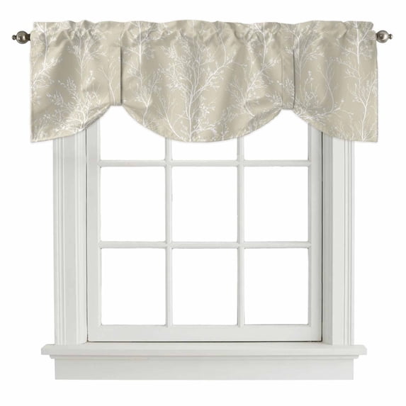 Beige Art Tie Up Valance Curtains White Tree Branch Botanical Abstract ...