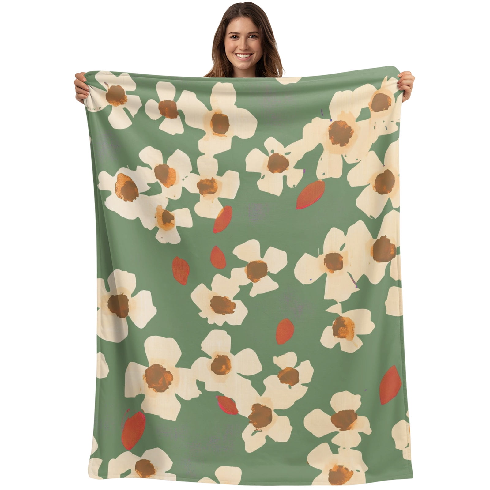 Beige Artwork Floral Blanket Soft Cozy Warm Throw Blanket for Couch ...