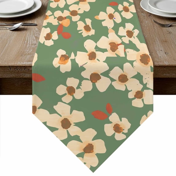 Beige Artwork Floral Table Runner Linen Burlap Table Runner 120 Inches ...
