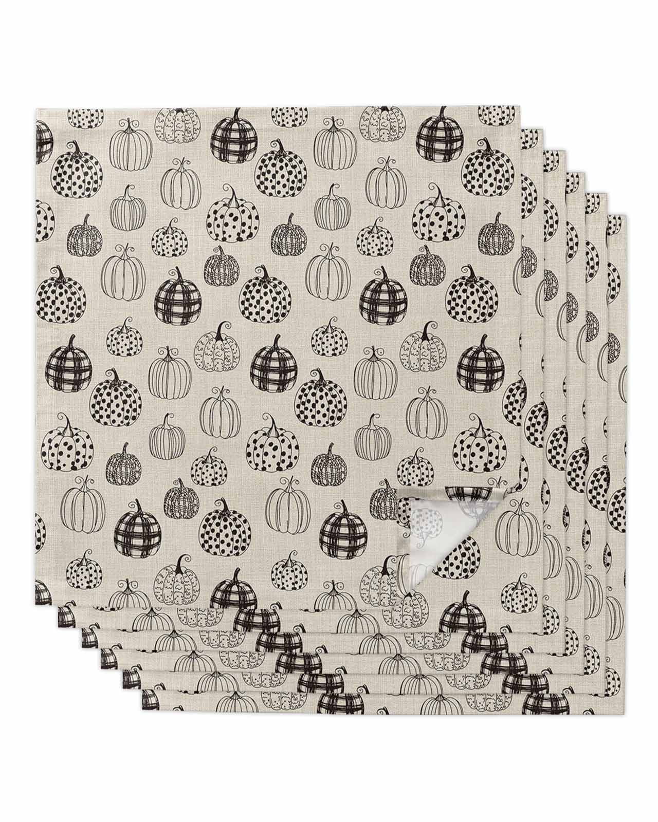 Beige Autumn Pumpkin Cloth Napkins Set of 6 Reusable Dinner Napkins ...