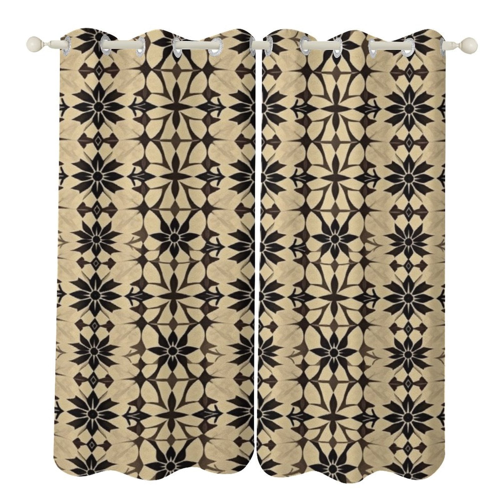 Beige Background Dark Floral Pattern Repeat Design Curtains for Bedroom ...