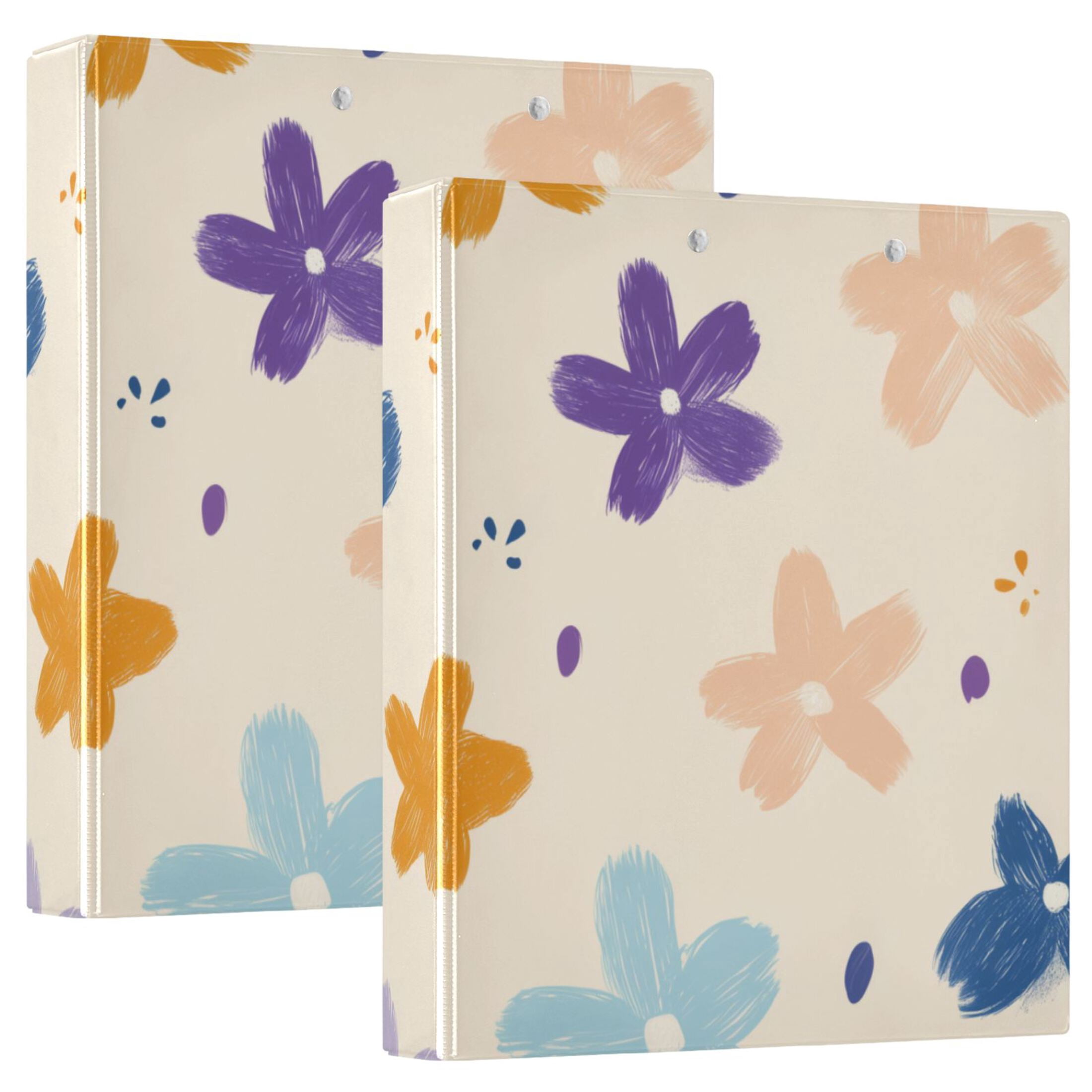 Beige Background Hand Drawn Colorful Florals Round Ring Binder 3 Rings ...