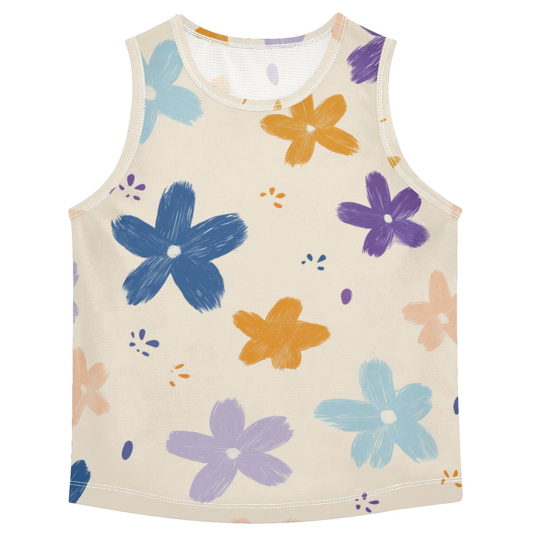 Beige Background Hand Drawn Colorful Florals Vest Undershirt Tank Top ...