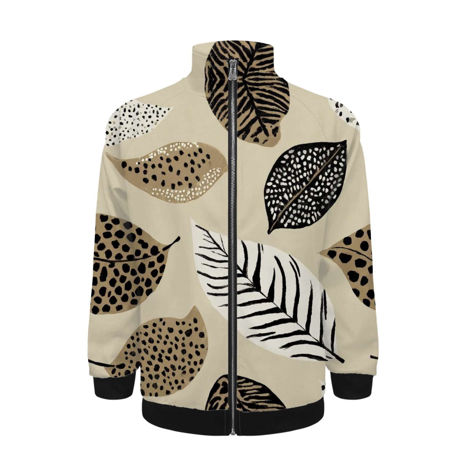 Beige Background Leaf Animal Print Jacket Men's Street Cool Long ...