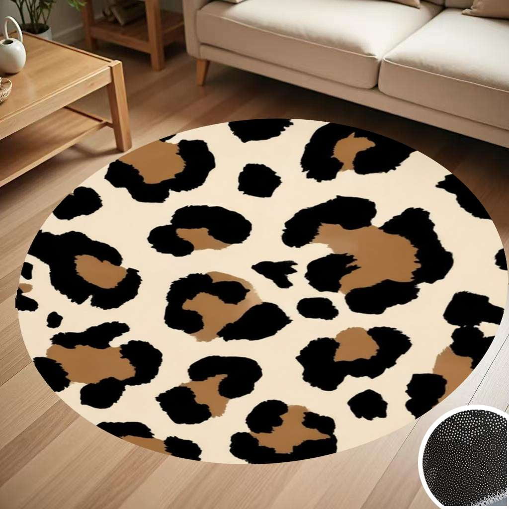Beige Background Leopard Print Round Carpet Living Room Bedroom Home ...