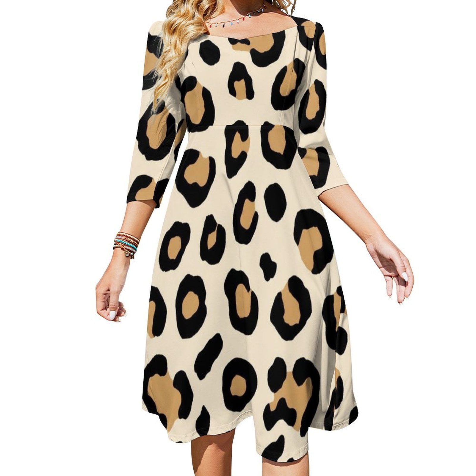 Beige Background Leopard Print Spots Dress Summer Dresses Woman Street ...