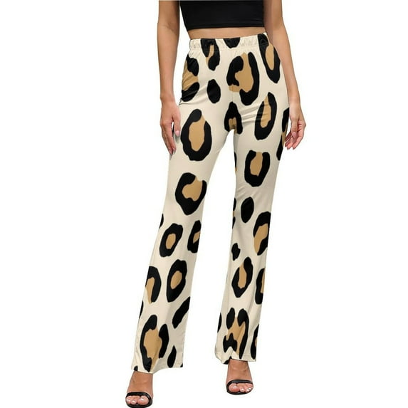 Beige Background Leopard Print Spots High Waisted Casual Flared ...