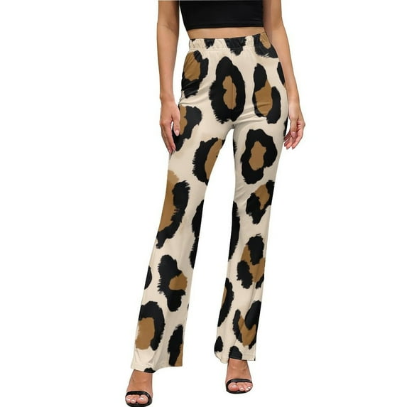 Beige Background Leopard Print Spots High Waisted Casual Flared ...