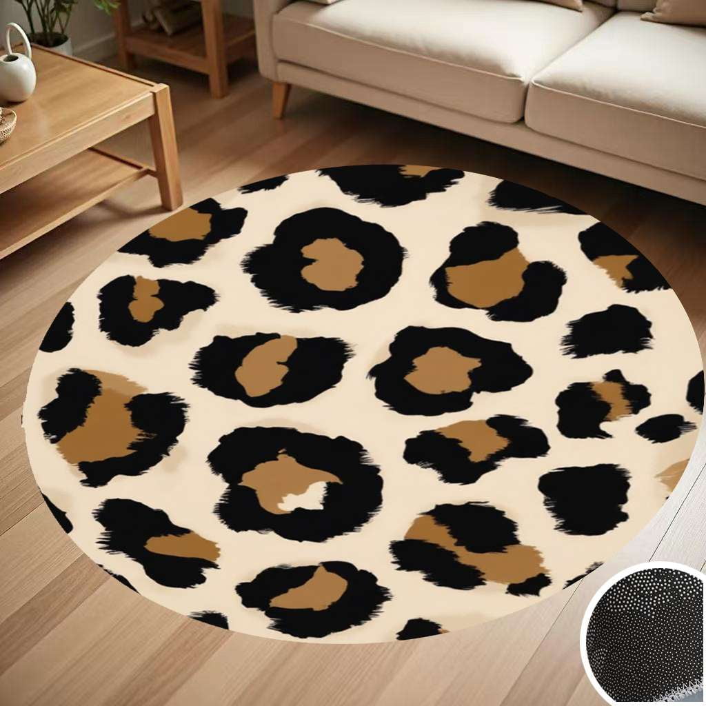 Beige Background Leopard Print Spots Round Carpet Living Room Bedroom ...