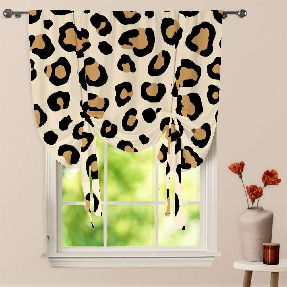Beige Background Leopard Print Spots Window Curtain for Living Room ...