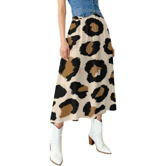 Beige Background Leopard Print Spots Women High Waist Midi Skirt ...