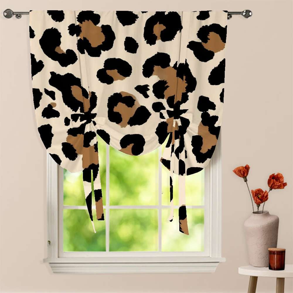 Beige Background Leopard Print Window Curtain for Living Room Roman ...