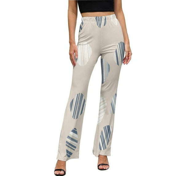 Beige Background Striped Pebble Pattern High Waisted Casual Flared ...