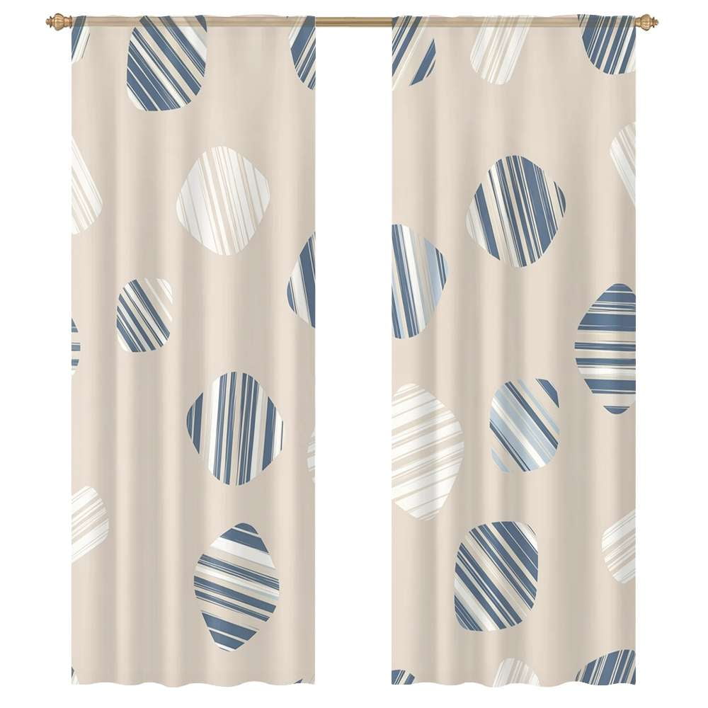 Beige Background Striped Pebble Pattern Sheer Window Curtains for ...