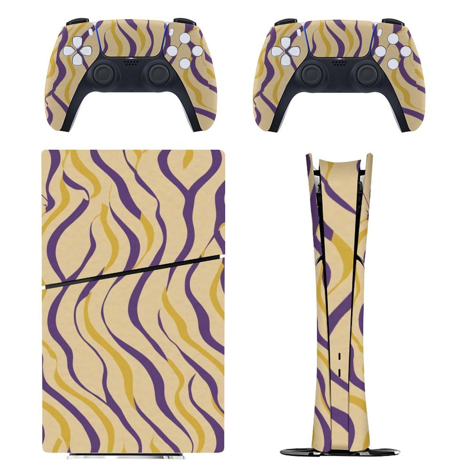 Beige Background Wavy Purple Yellow Lines Console Skin Bundle for PS5 ...