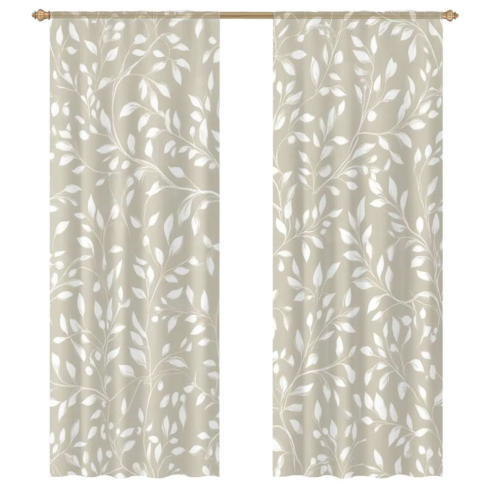 Beige Background White Floral Pattern Tulle Curtains For Living Room ...
