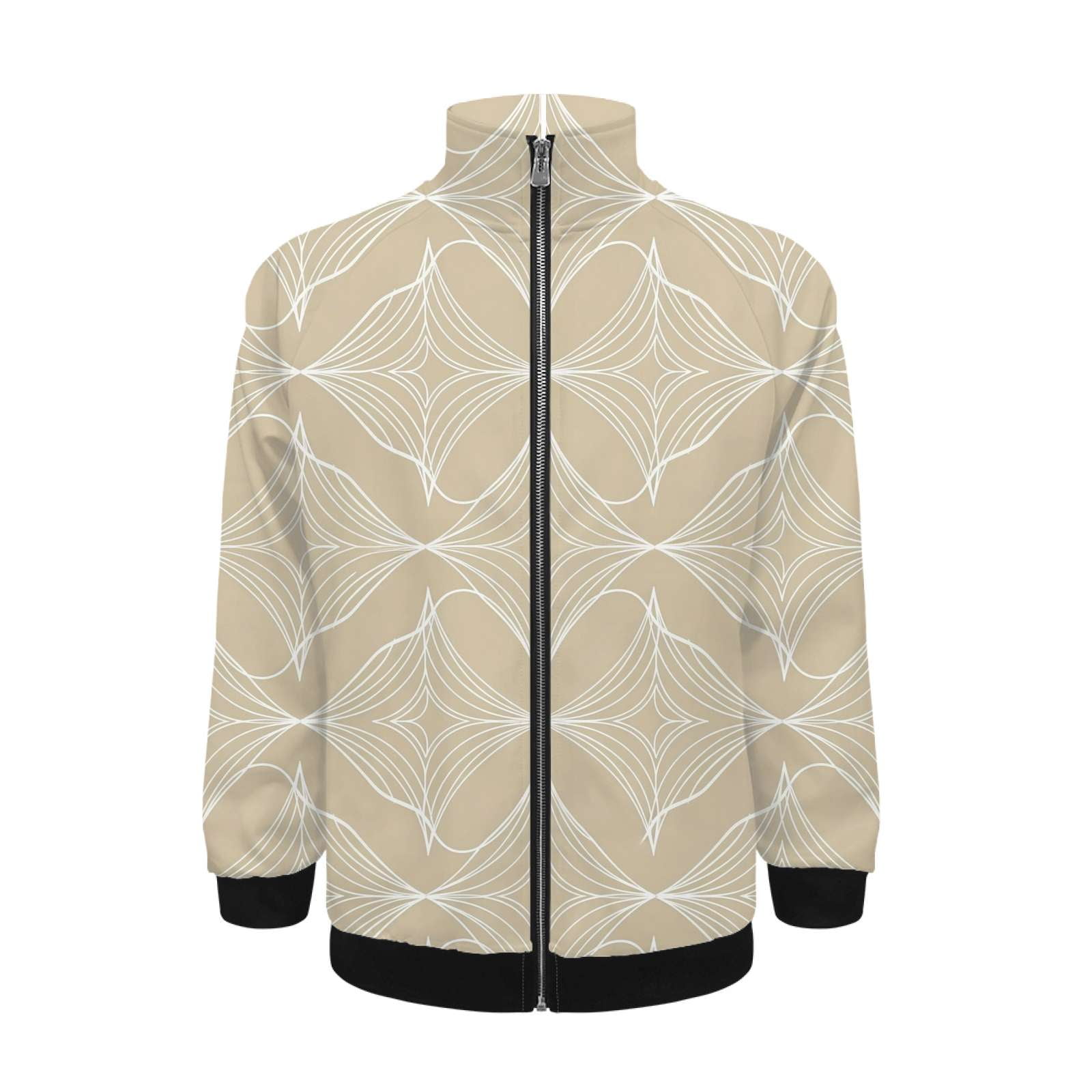 Beige Background White Geometric Pattern Jacket Men's Street Cool Long ...