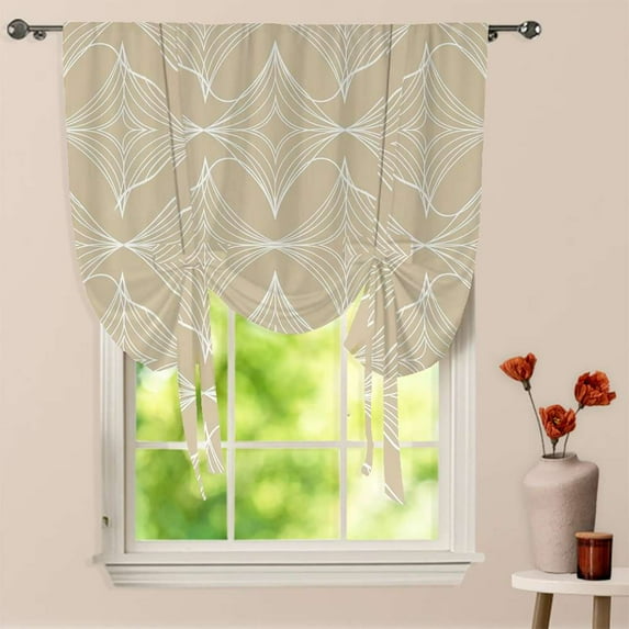Beige Background White Geometric Pattern Window Curtain for Living Room ...