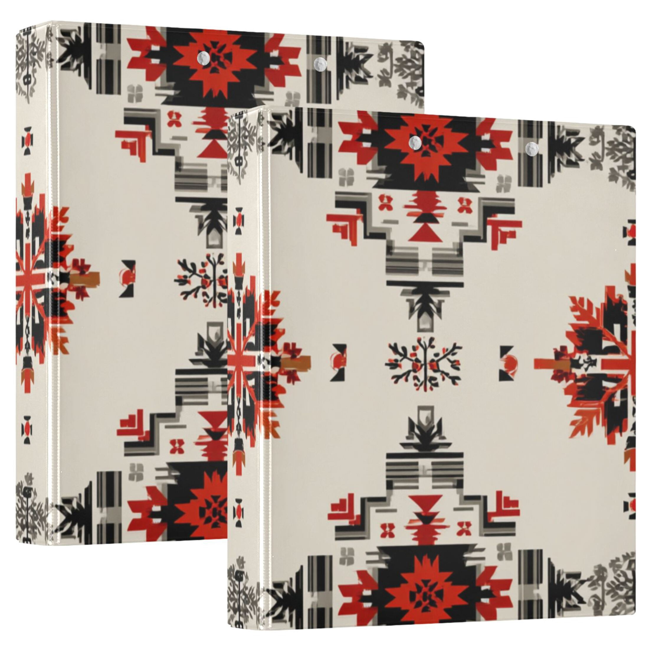 Beige Background with Black Red Geometric Pattern Round Ring Binder 3 ...