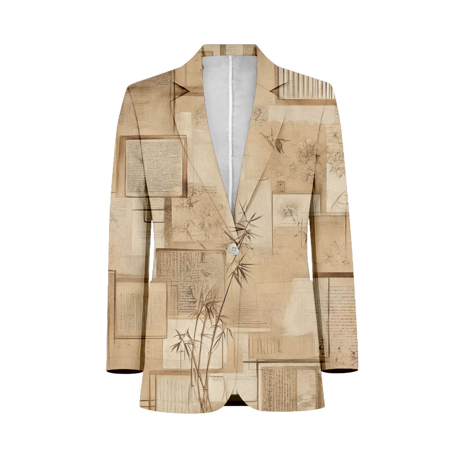 Beige Bamboo Collage Pattern Design Customized Men's Suits full man ...