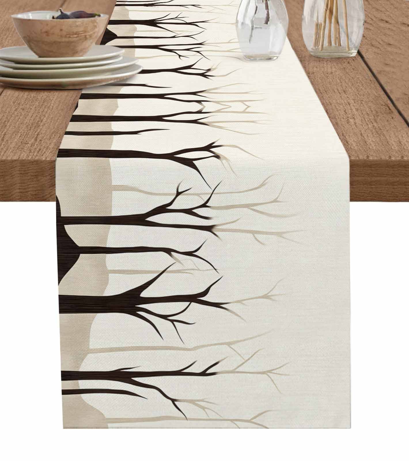 Beige Bare Trees Silhouette Table Runner 72 Inches, Modern Abstract ...