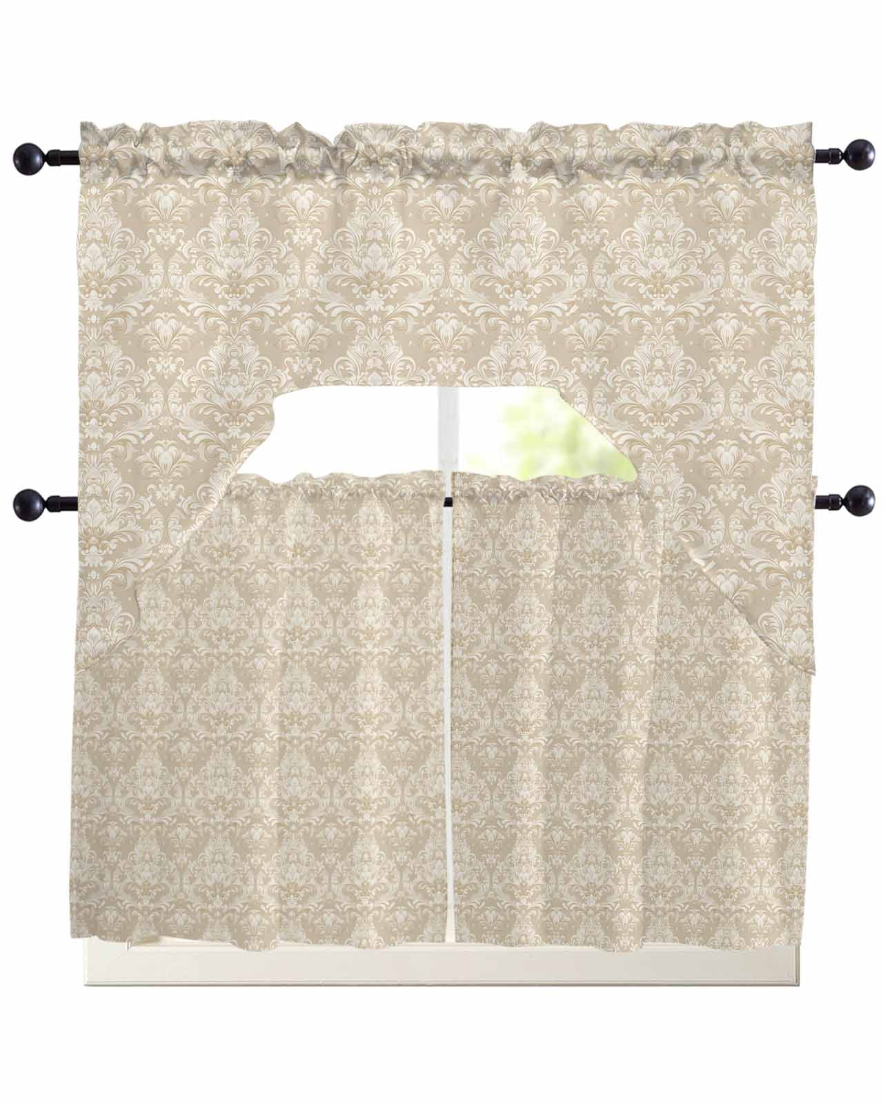 Beige Baroque Kitchen Curtains Swag Valance and Tier Curtains Set 36 ...