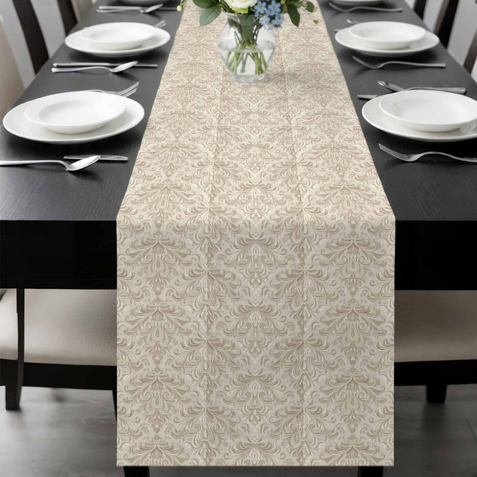 Beige Baroque Table Runner 72 Inches Long, Farmhouse Scroll Floral ...