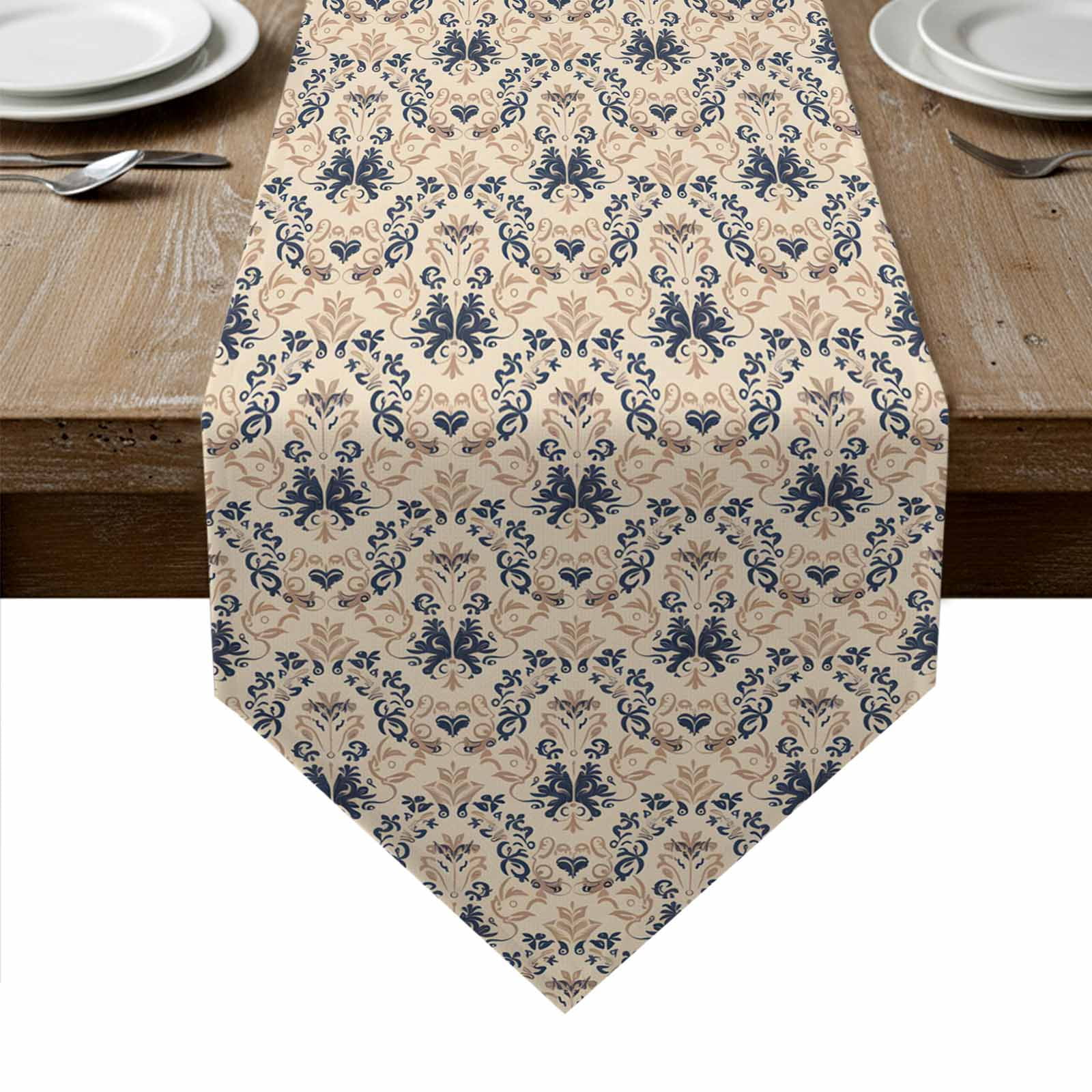 Beige Baroque Table Runner Linen Burlap Table Runner 108 Inches Long ...