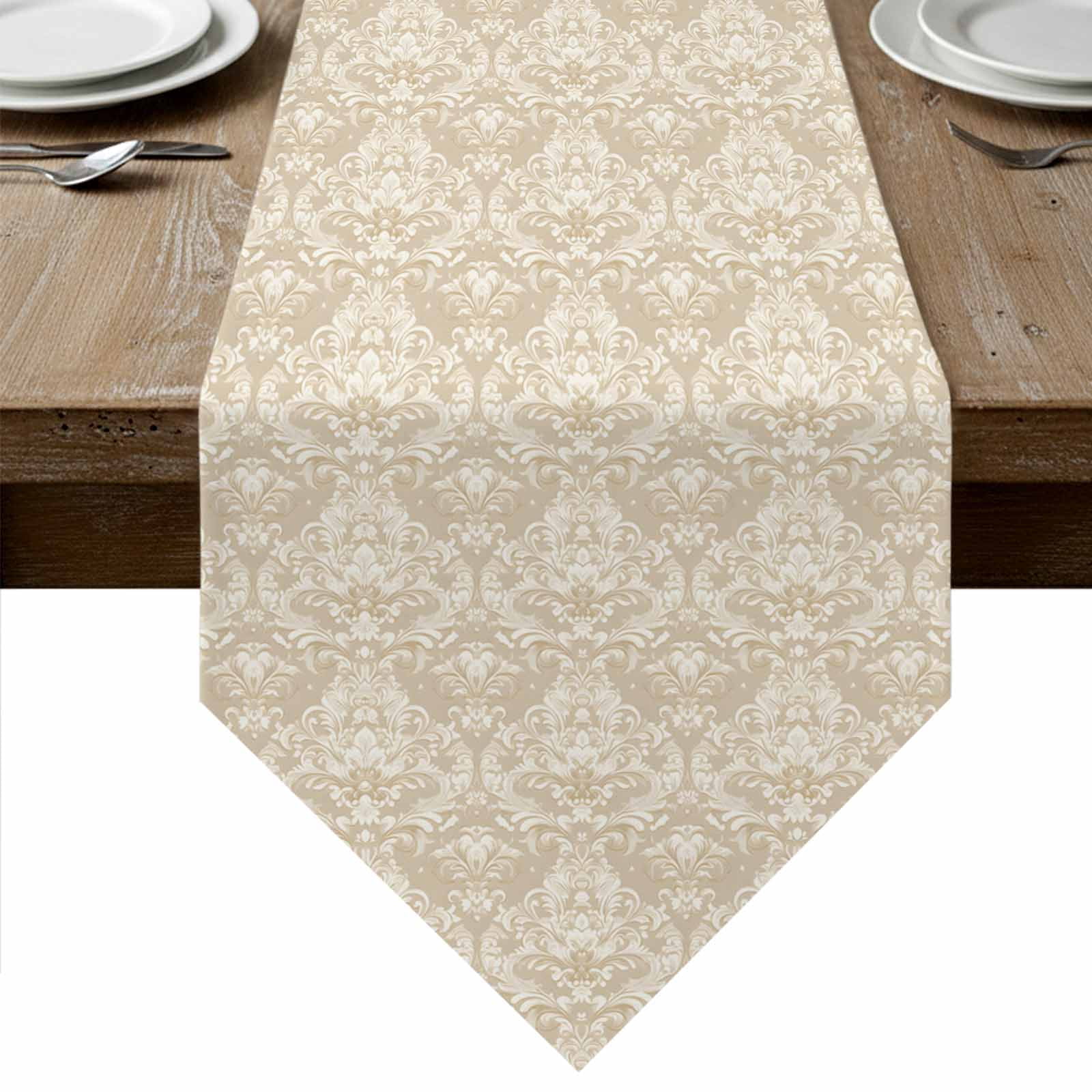 Beige Baroque Table Runner Linen Burlap Table Runner 48 Inches Long ...
