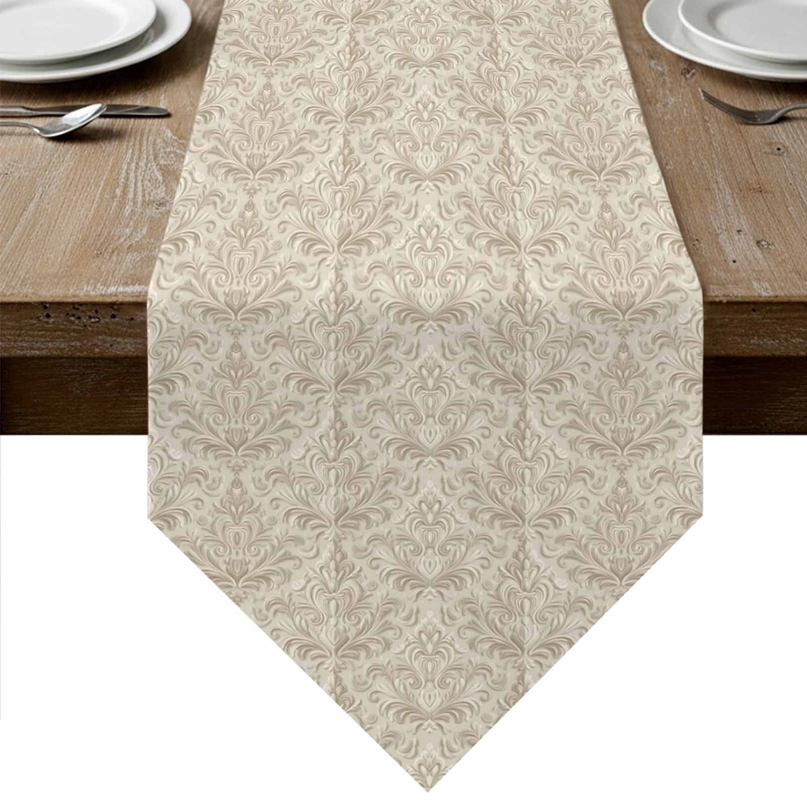 Beige Baroque Table Runner Linen Burlap Table Runner 72 Inches Long ...