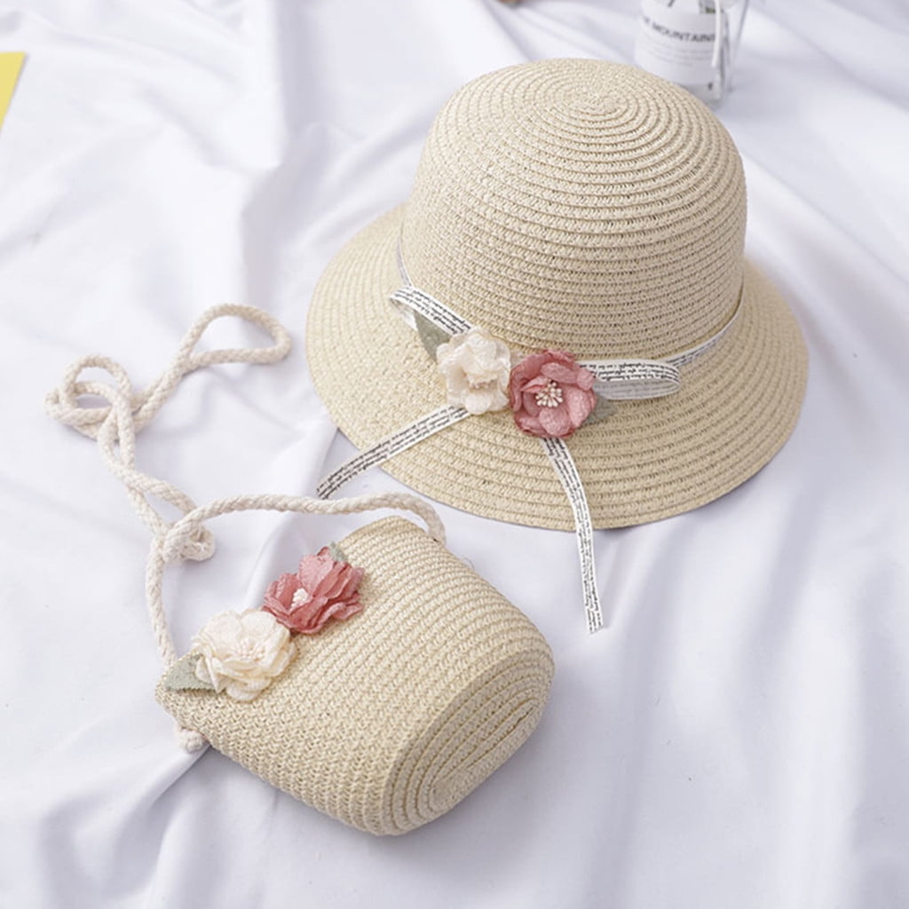 Beige Baseball Caps Girls 2-7 Age Straw Hat Tourism Sun Hat Flower ...
