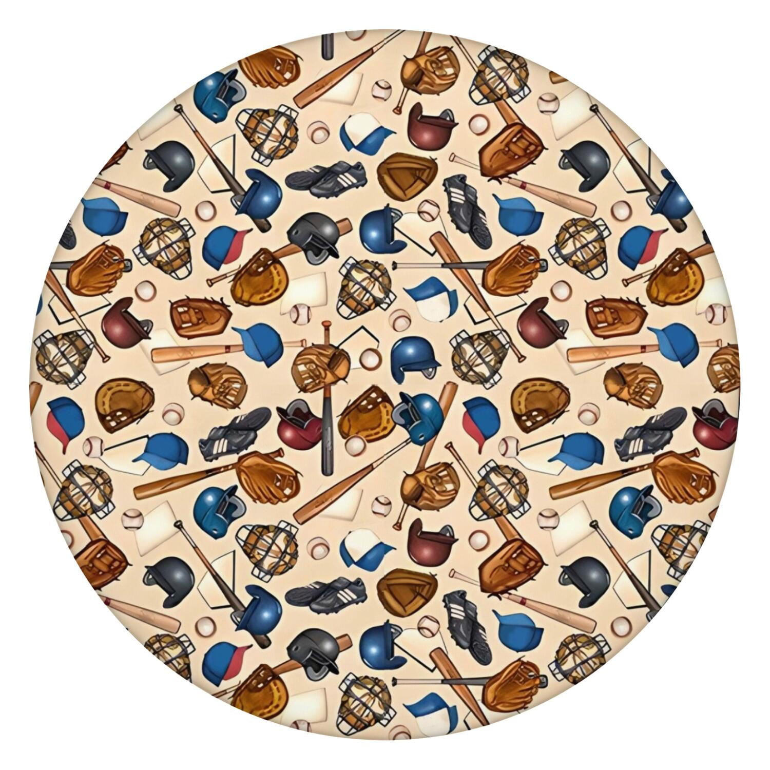 Beige Baseball Gear Pattern Round Fitted Tablecloth with Elastic Edge ...
