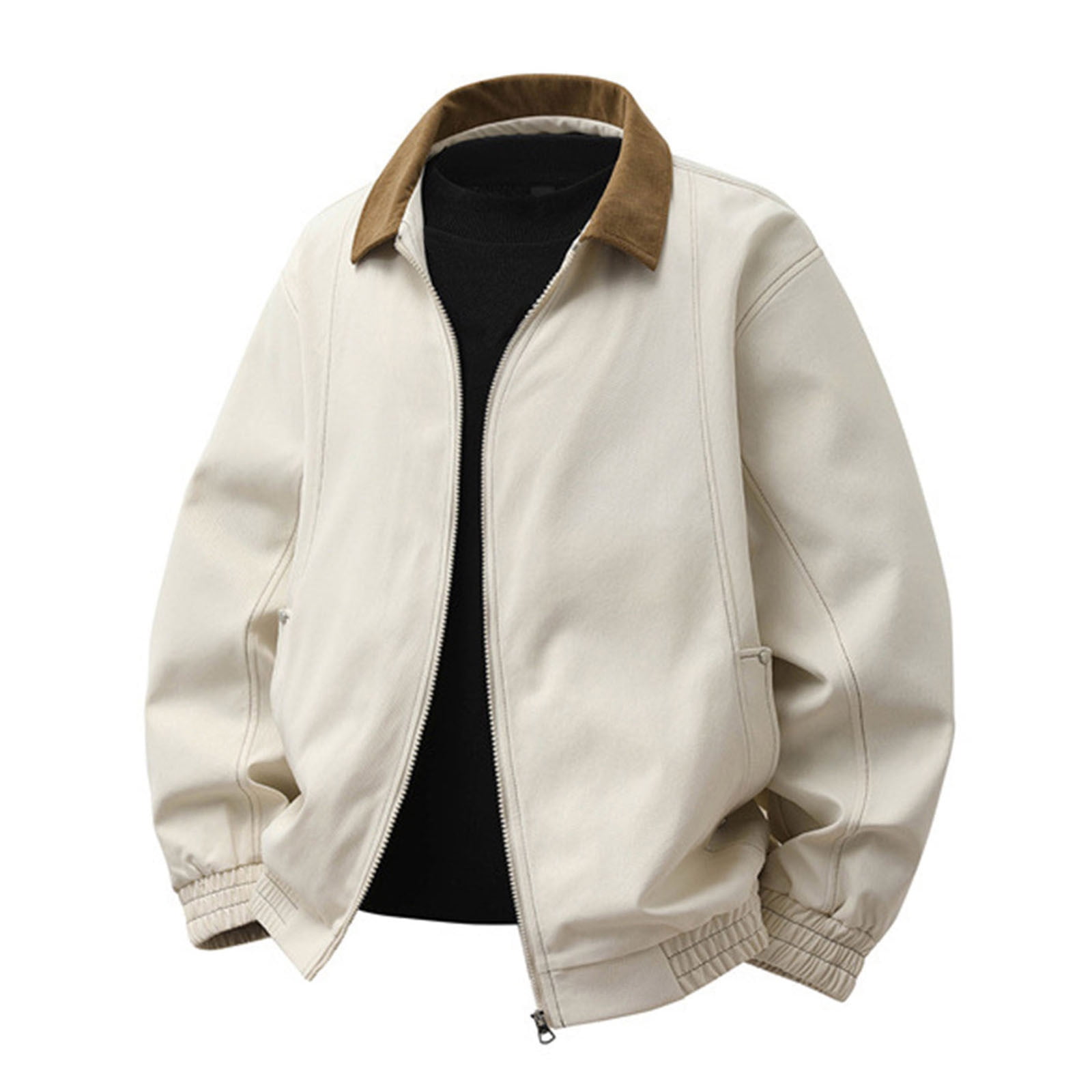 Beige Basic Casual for Mens Fall Winter Long Sleeve High Neck Jackets ...