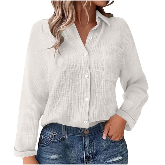 Beige Basic Lounge Tops for Ladies Fall Summer Long Sleeve Collared ...