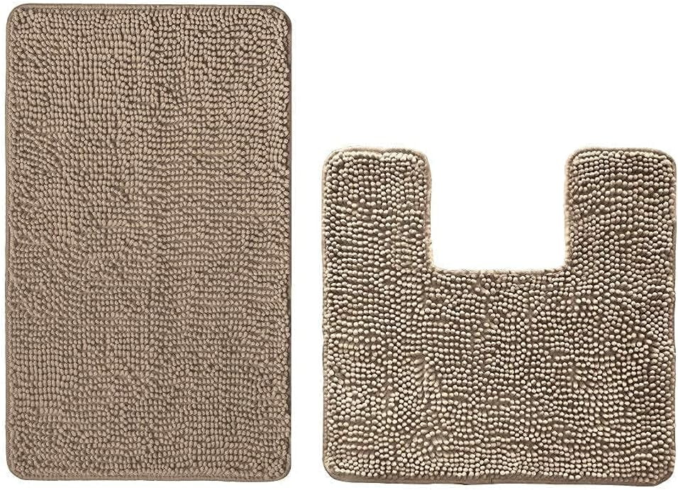 Beige Bath Rug with Square U-Shape Contoured Toilet Mat, Bath Rug 30x20 ...