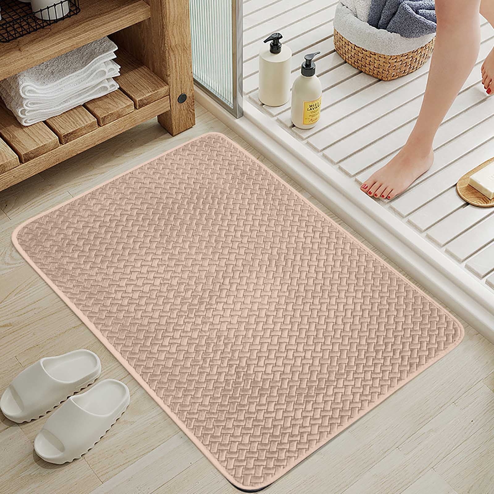 Beige Bathroom Mat Absorbent Non Slip Floor Pad Door Mat Bathtub Edge ...
