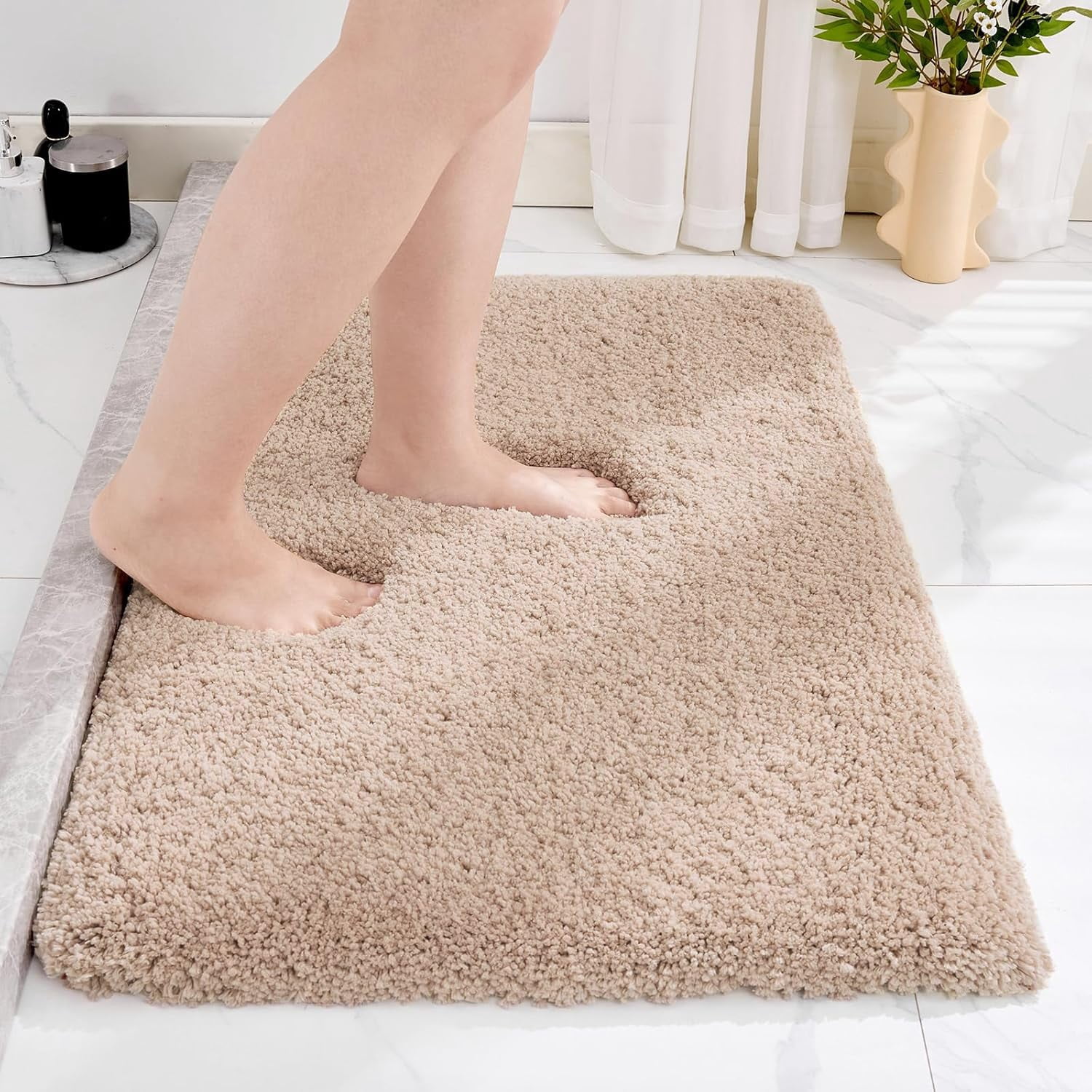 Beige Bathroom Rug 20x32 - Non-slip Plush Thick Bath Mat Highly ...