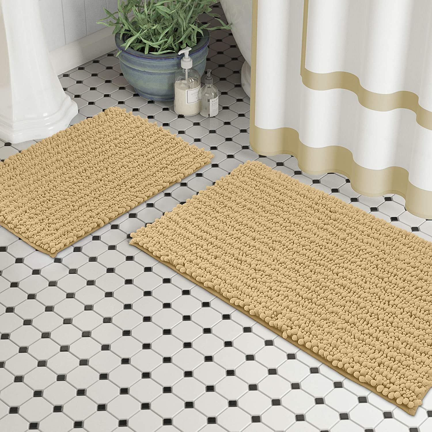 Beige Bathroom Rugs by Zebrux, Bath Mats for Bathroom Extra Soft and ...