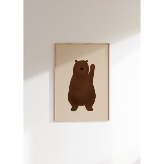 Beige Bear Cute Neutral Bear Woodland Forest Baby Room, Unframed Canvas ...