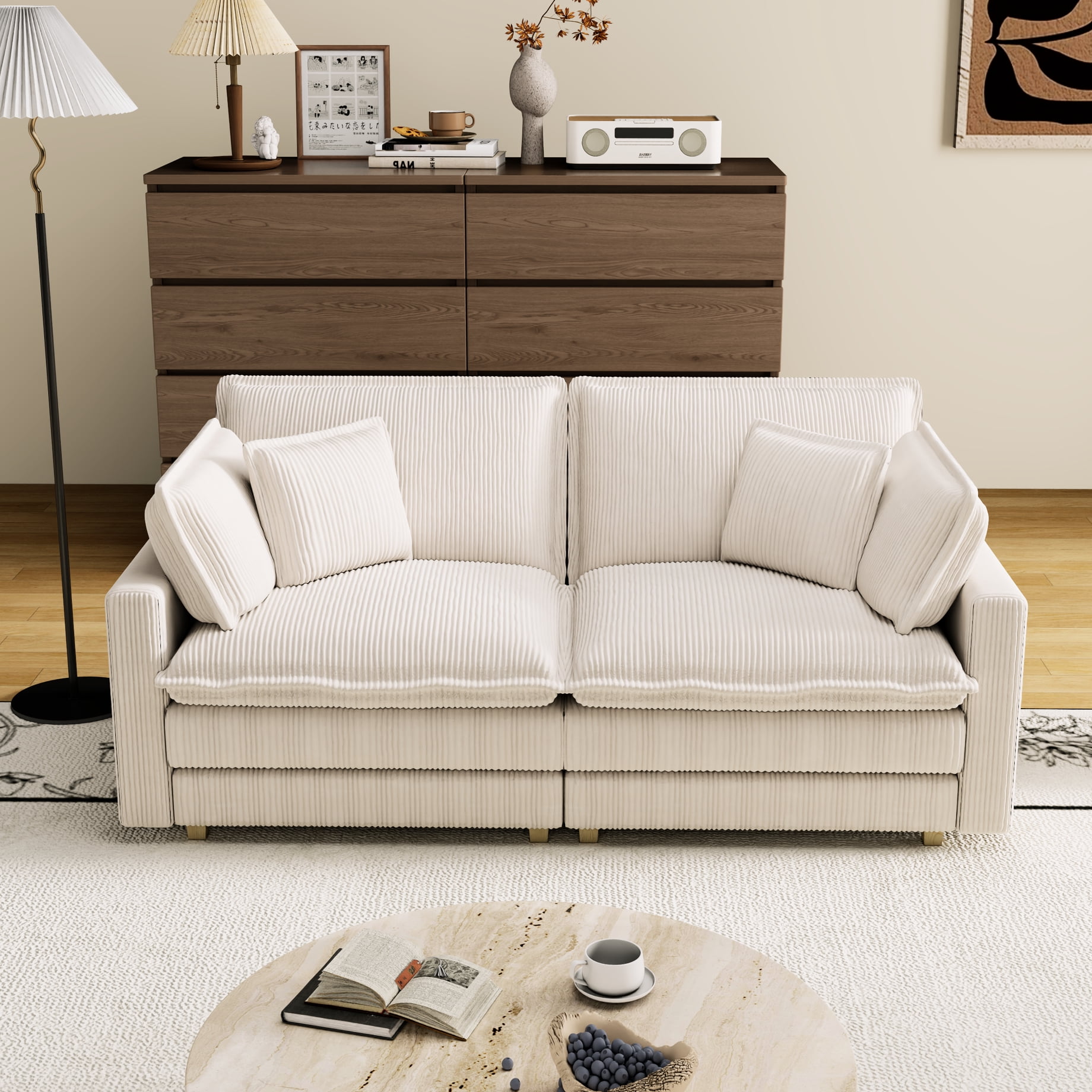 Beige Bedroom With Solid Wood Feet For Stability Modern Sectional Couch ...