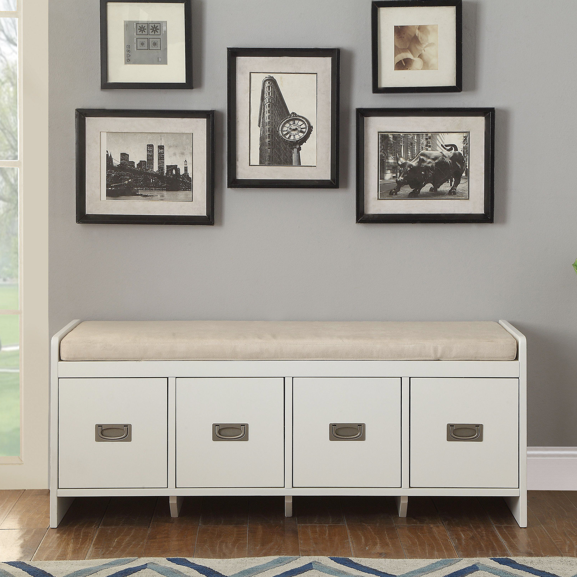 Beige Bench with Four Drawers | Storage in Primary Living Zone | Wood ...